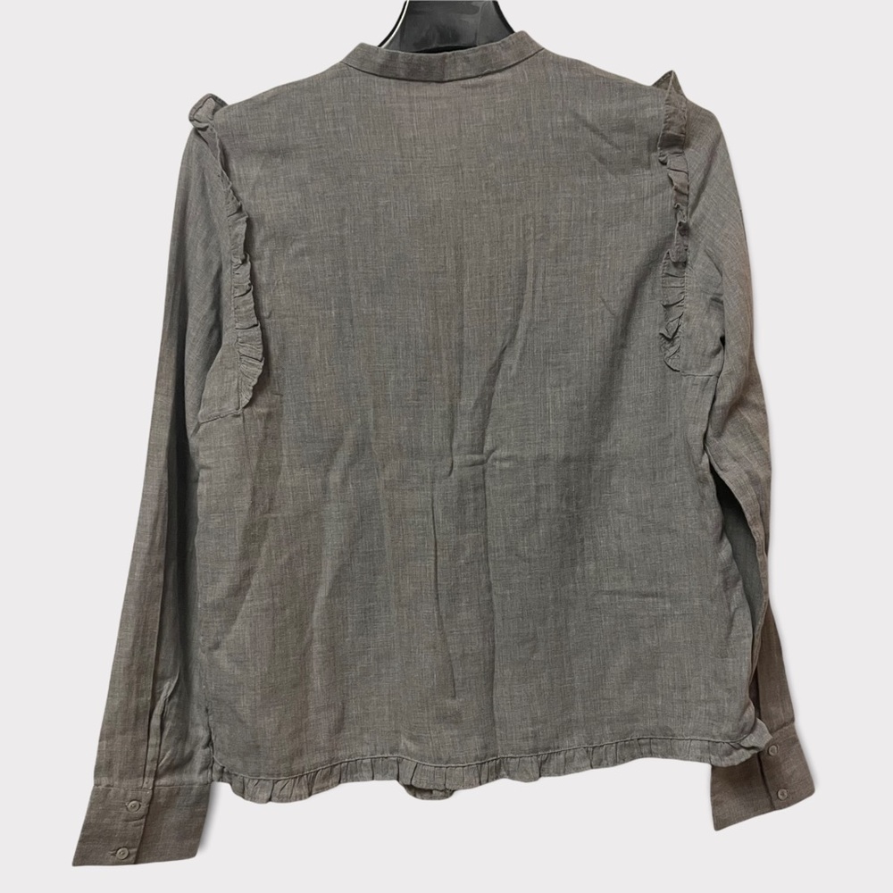 Zara Ruffle Floral Embroidered Grey Button Down Blous… - Gem